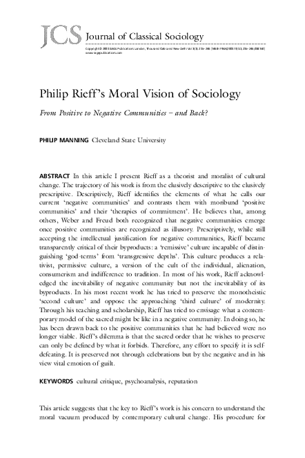(PDF) Philip Rieff's Moral Vision of SociologyFrom Positive to Negative ...