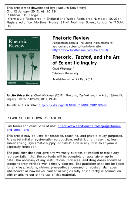 (PDF) Rhetoric, Techne, and the Art of Scientific Inquiry