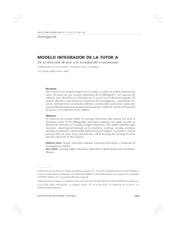 (PDF) MODELO INTEGRADOR DE LA TUTORÍA