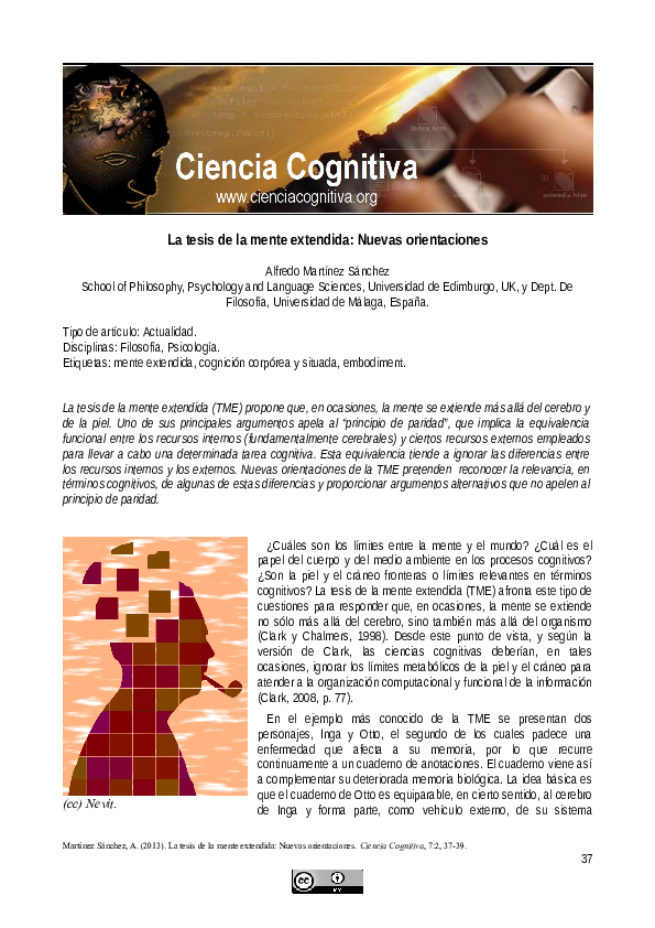 (PDF) La tesis de la mente extendida: Nuevas orientaciones