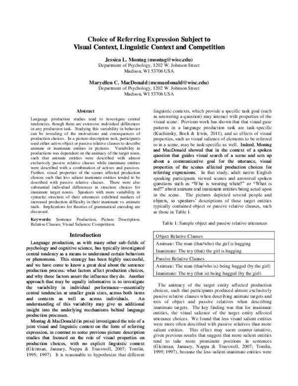 (PDF) Choice of Referring Expression Subject to Visual Context, Linguistic Context and Competition