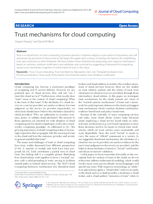 Trust mechanisms for cloud computing