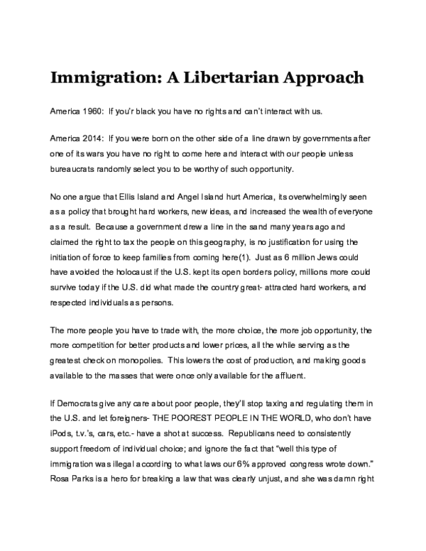 (PDF) Immigration: A Libertarian Approach