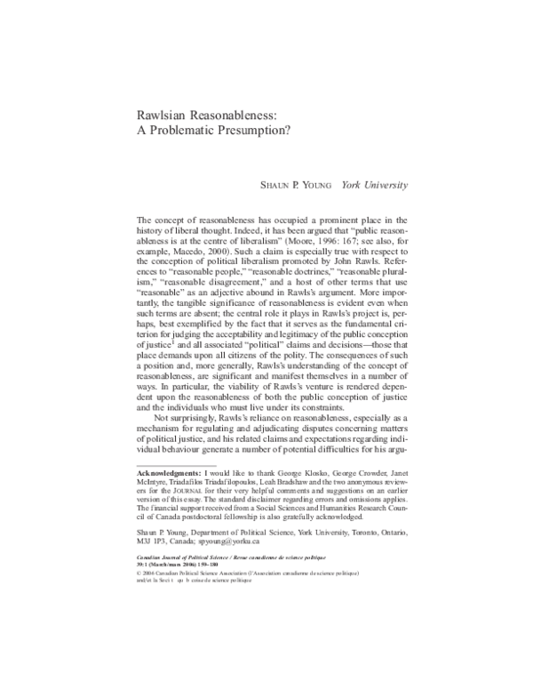 (PDF) Rawlsian Reasonableness: A Problematic Presumption