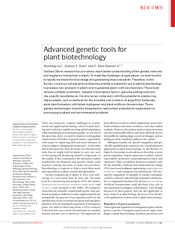 (PDF) Advanced genetic tools for plant biotechnology