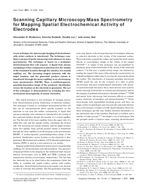 (PDF) Scanning Capillary Microscopy/Mass Spectrometry for Mapping Spatial Electrochemical ...