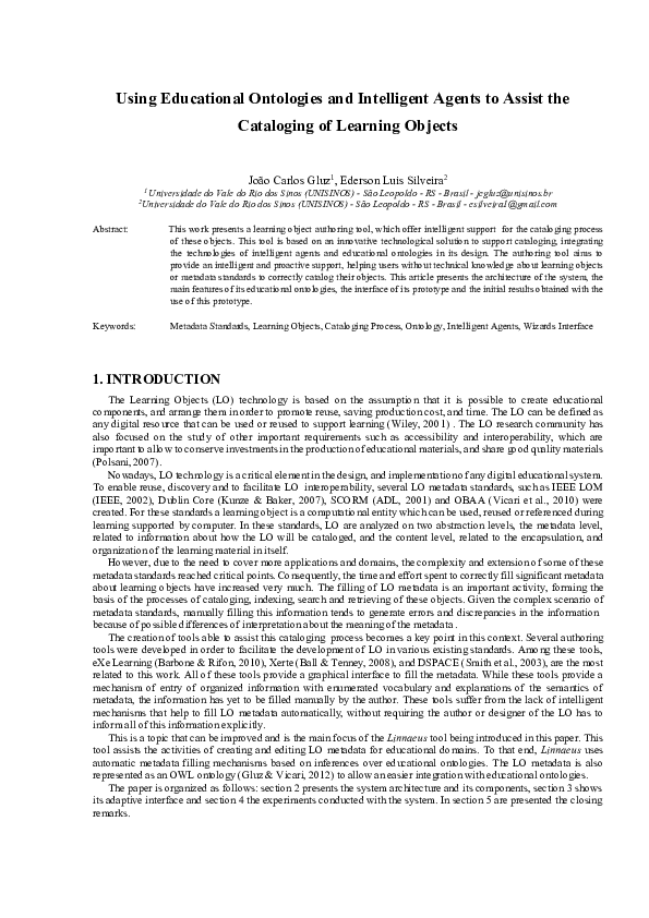 (PDF) Using Educational Ontologies and Intelligent Agents to Assist the Cataloging of Learning ...