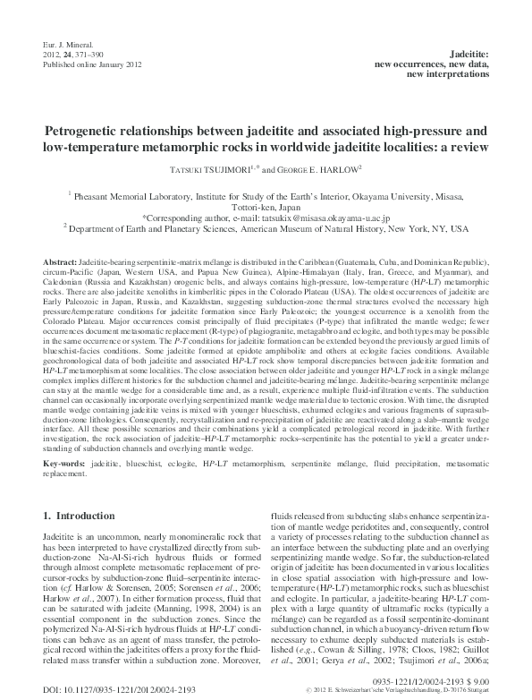(PDF) Petrogenetic relationships between jadeitite and associated high ...