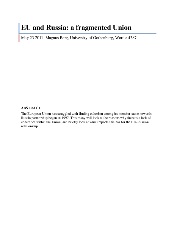 (DOC) EU and Russia: a fragmented Union