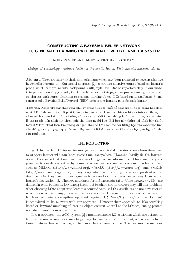 Pdf Constructing A Bayesian Belief Network To Generate Learning Path In Adaptive Hypermedia