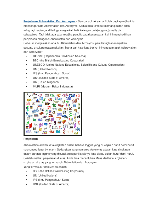 (DOC) English Intensive Class: Abreviation and Acronym