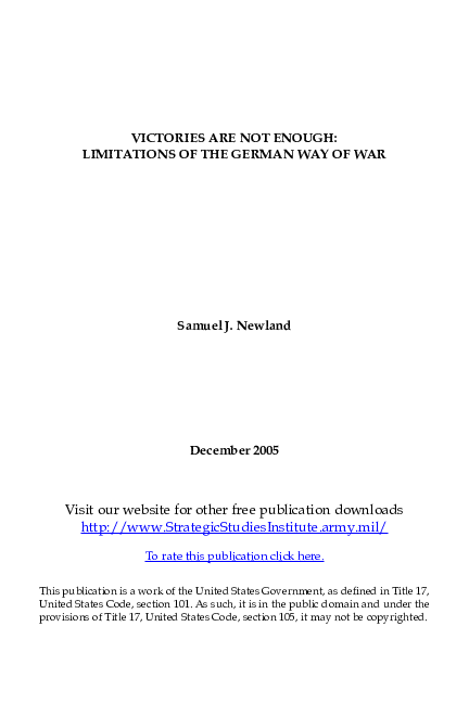 (PDF) VICTORIES ARE NOT ENOUGH: LIMITATIONS OF THE GERMAN WAY OF WAR