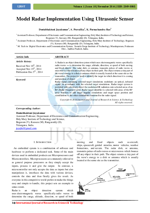 Pdf Model Radar Implementation Using Ultrasonic Sensor