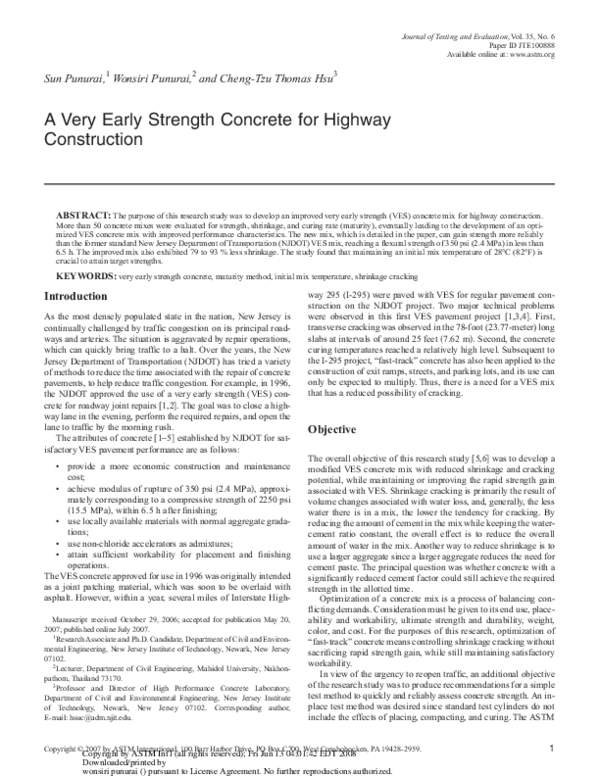 (PDF) A Very Early Strength Concrete for Highway Construction