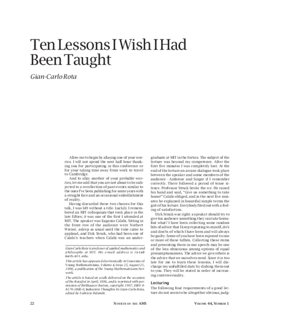 Ten Lessons I Wish I Had Been Taught