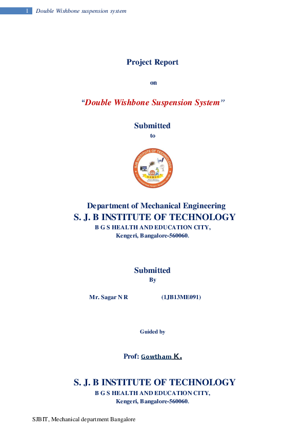 (DOC) Project Report on "Double Wishbone Suspension System" Department ...
