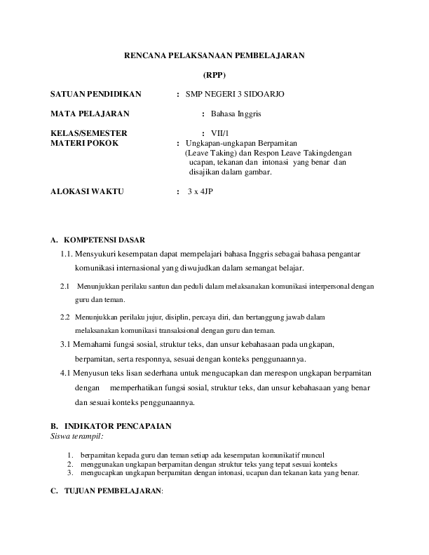 RENCANA PELAKSANAAN PEMBELAJARAN (RPP) SATUAN PENDIDIKAN : SMP NEGERI 3 ...