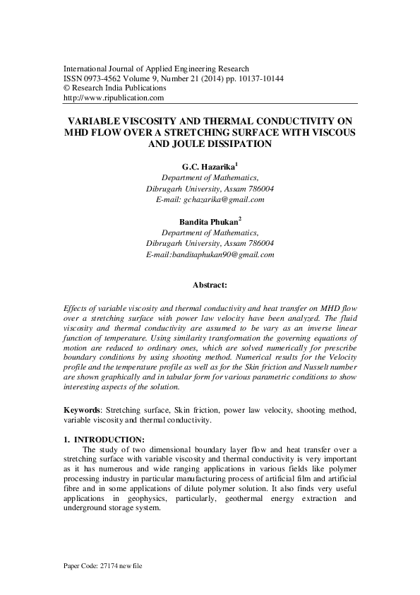 Variable Viscosity And Thermal Conductivity On Mhd Flow Over A Stretching Surface With Viscous