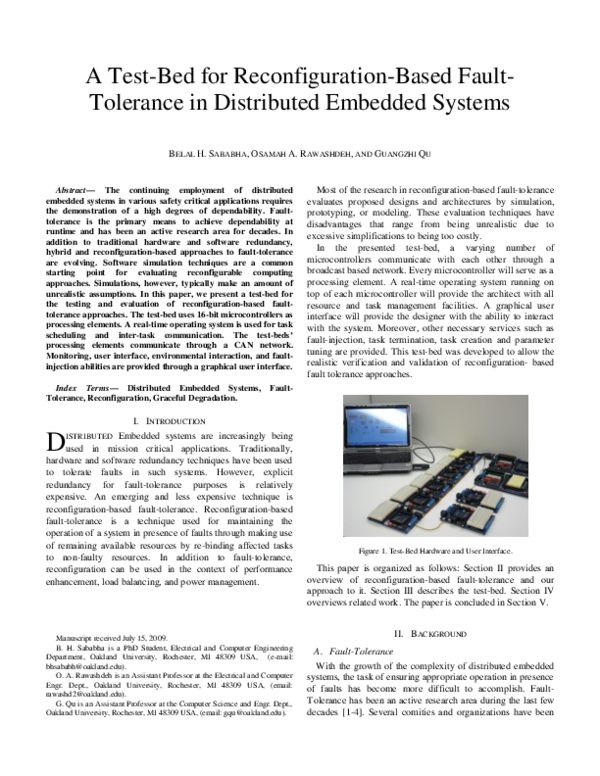 Pdf A Test Bed For Reconfiguration Based Fault Tolerance In Distributed Embedded Systems
