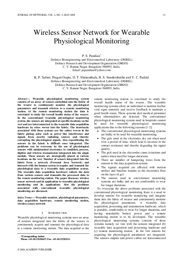 (PDF) Wireless Sensor Network for Wearable Physiological Monitoring