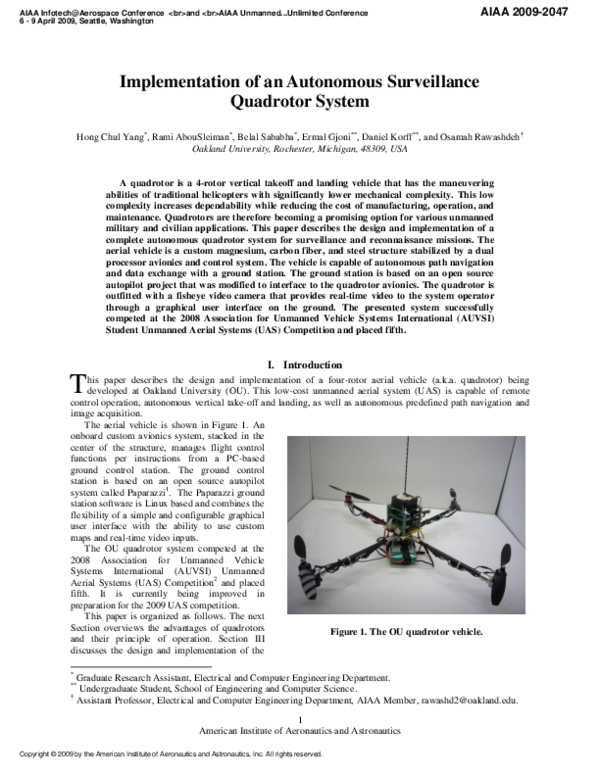 (PDF) Implementation of an Autonomous Surveillance Quadrotor System
