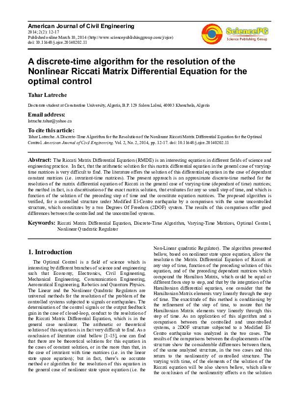 Pdf A Discrete Time Algorithm For The Resolution Of The Nonlinear