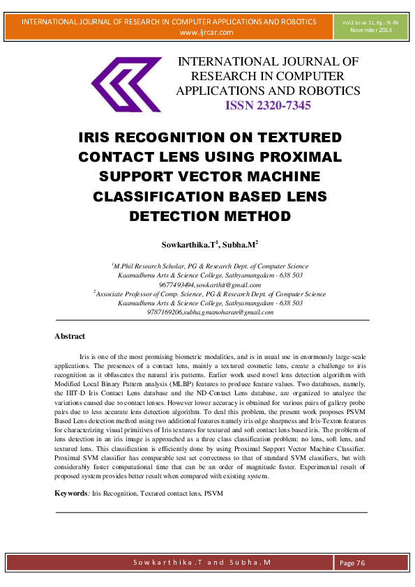 (PDF) IRIS RECOGNITION ON TEXTURED CONTACT LENS USING PROXIMAL SUPPORT VECTOR MACHINE ...