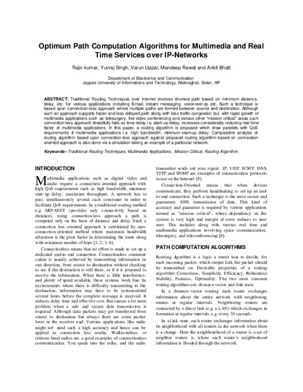 Pdf Path Computation For Multimedia Qos In Ip Networks