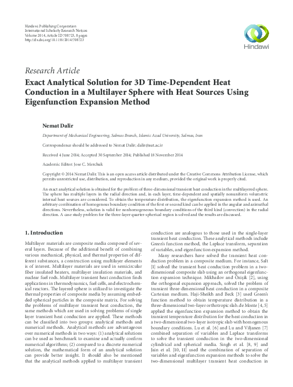 Pdf Exact Analytical Solution For 3d Time Dependent Heat Conduction