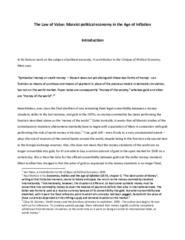 (DOC) The Law of Value: Marxist political economy in the Age of Inflation