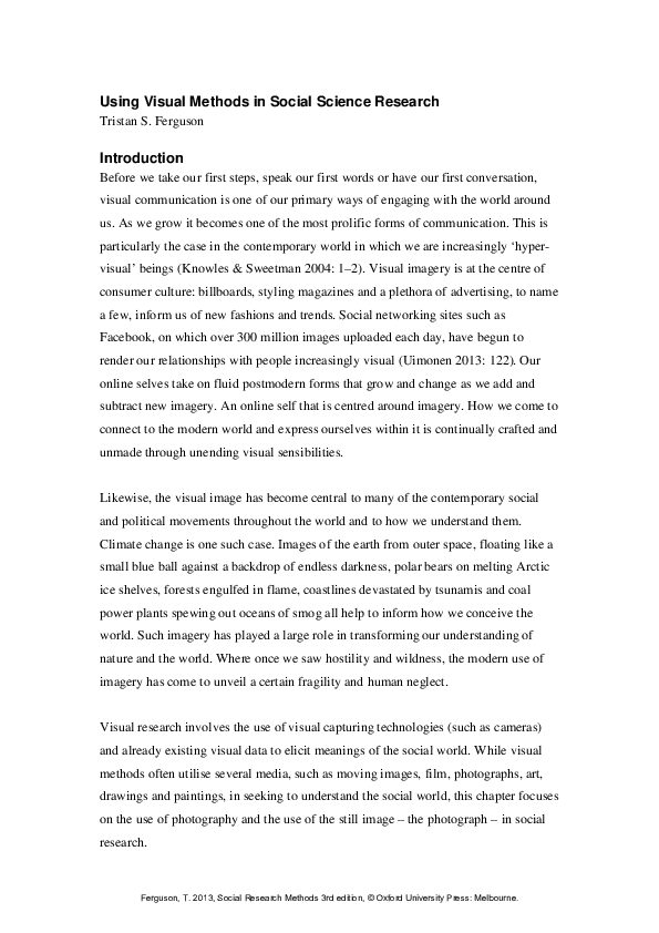 (PDF) Ferguson, S. T. (2013) Using Visual Methods in Social Science ...