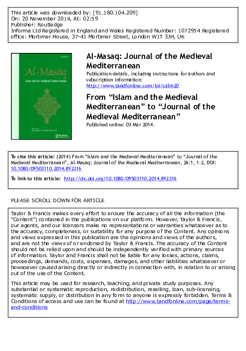 (PDF) Editorial: From 'Islam and the Medieval Mediterranean' to ...