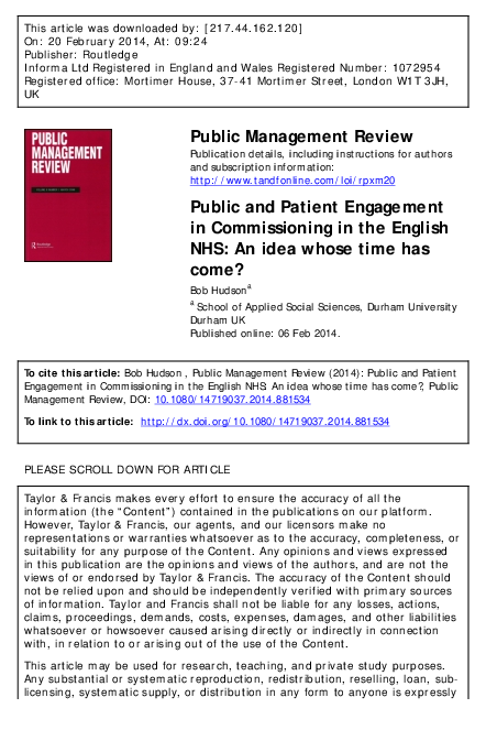 (PDF) Public Management Review Public and Patient Engagement in ...