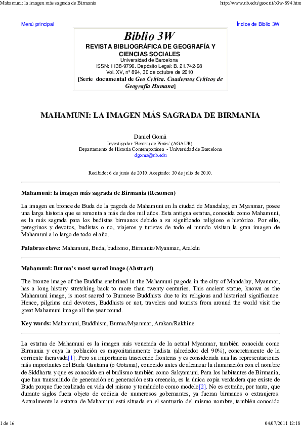(PDF) Mahamuni: la imagen más sagrada de Birmania