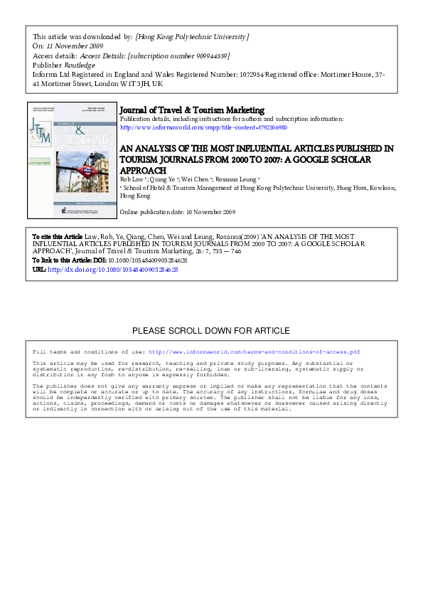 (PDF) An Analysis of the Most Influential Articles Published In Tourism ...