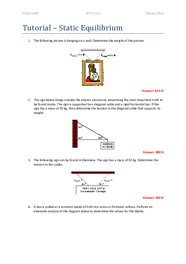 (PDF) Tutorial 3- Static equilibrium