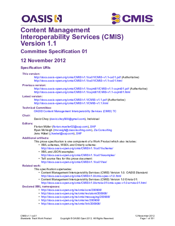 (PDF) Content Management Interoperability Services (CMIS) Version 1