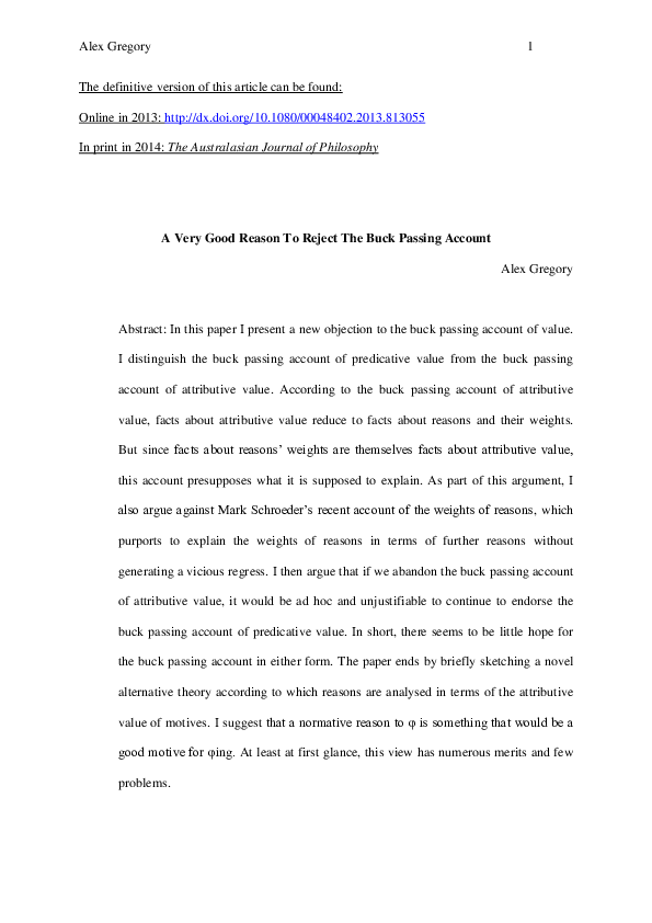 (PDF) A very good reason to reject the buck passing account
