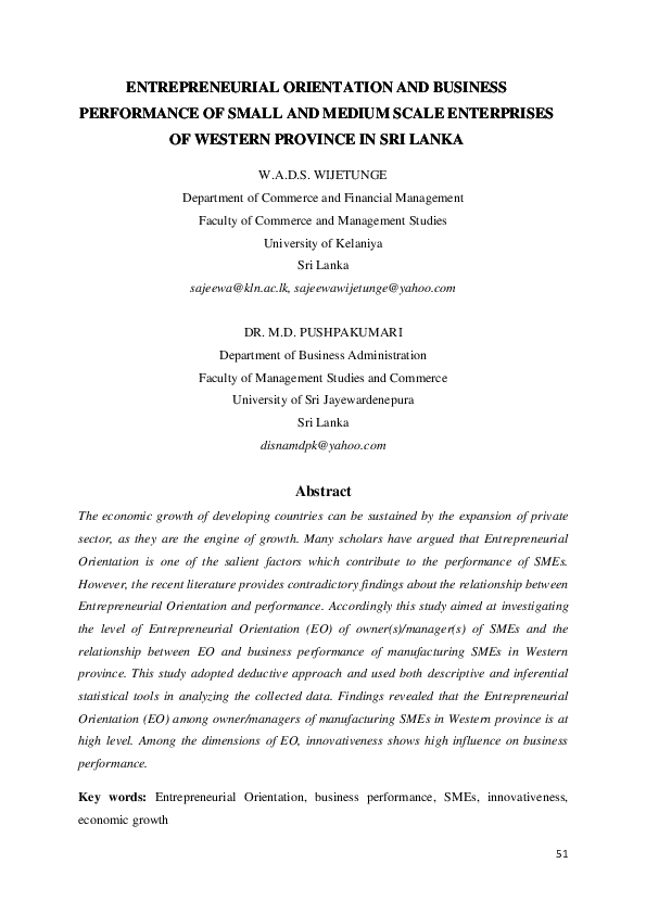 (PDF) ENTREPRENEURIAL ORIENTATION AND BUSINESS PERFORMANCE OF SMALL AND MEDIUM SCALE ENTERPRISES ...