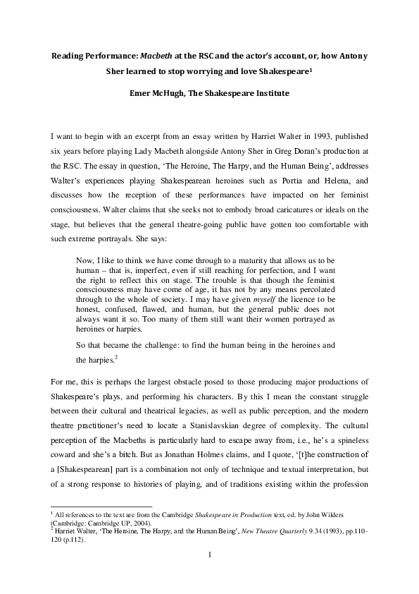 (DOC) Reading Performance: Macbeth at the RSC and the actor's account ...