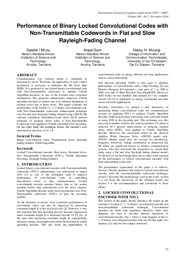 Pdf Performance Of Binary Locked Convolutional Codes With Non
