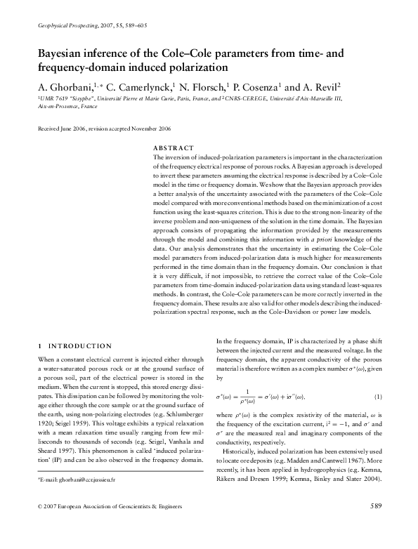 (PDF) Bayesian inference of the Cole?Cole parameters from time- and frequency-domain induced ...