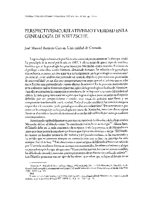 (PDF) Perspectivismo, relativismo y verdad en la genealogía de Nietzsche (2001)