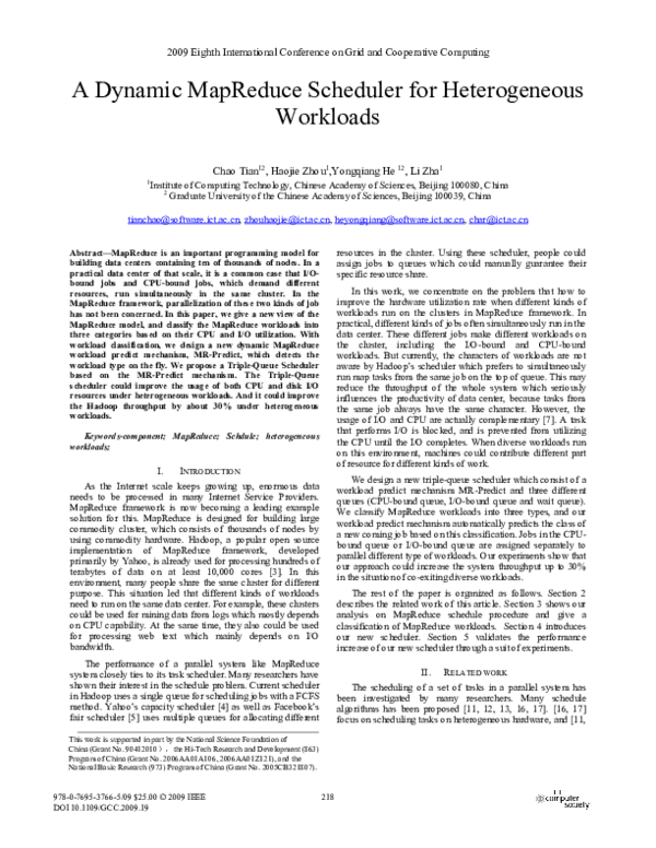 Pdf A Dynamic Mapreduce Scheduler For Heterogeneous Workloads