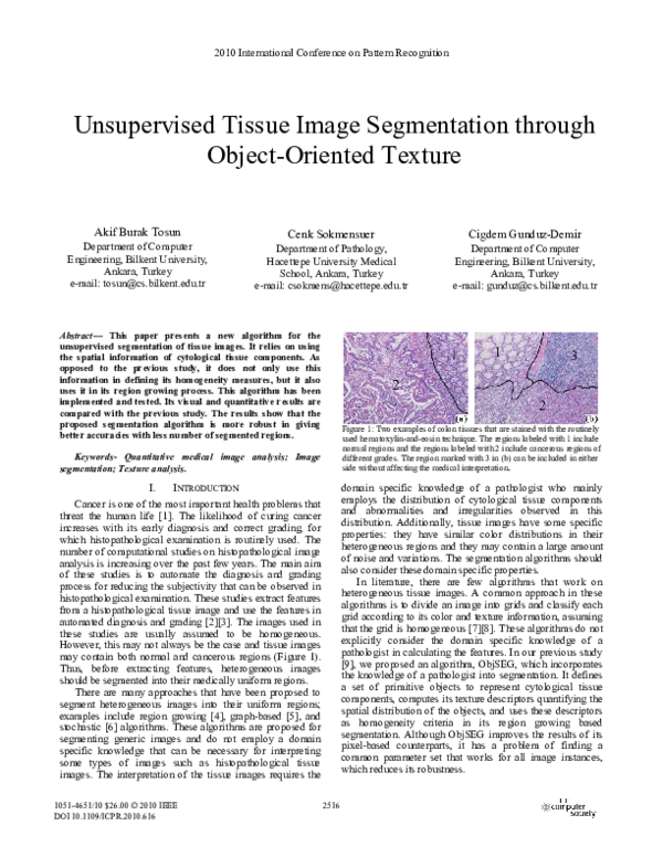 Pdf Unsupervised Tissue Image Segmentation Through Object Oriented Texture