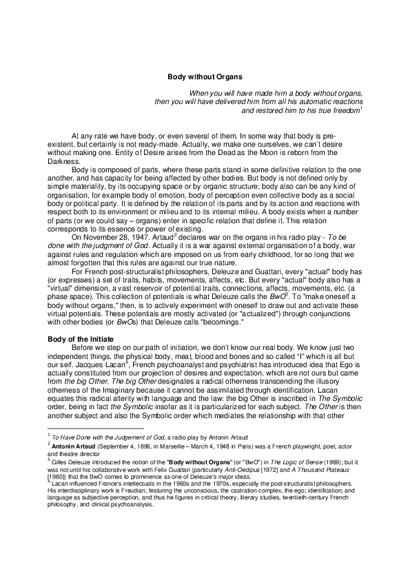 (PDF) Body without Organs - Esoteric Body