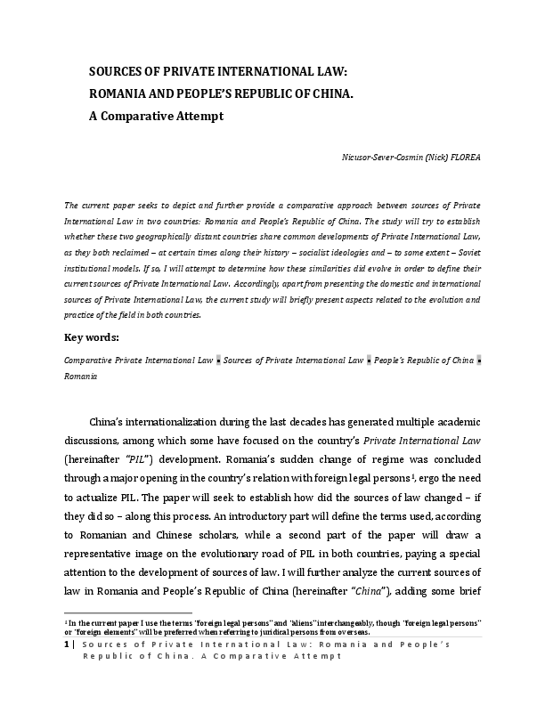 (PDF) SOURCES OF PRIVATE INTERNATIONAL LAW: ROMANIA AND PEOPLE’S ...