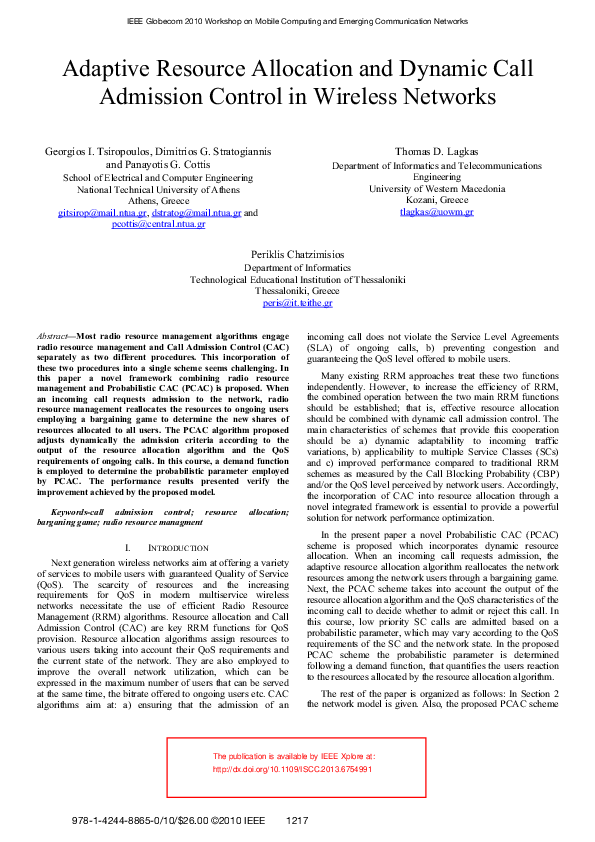(PDF) Adaptive resource allocation and dynamic Call Admission Control in wireless networks