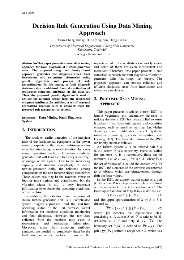 (PDF) Decision Rule Generation Using Data Mining Approach