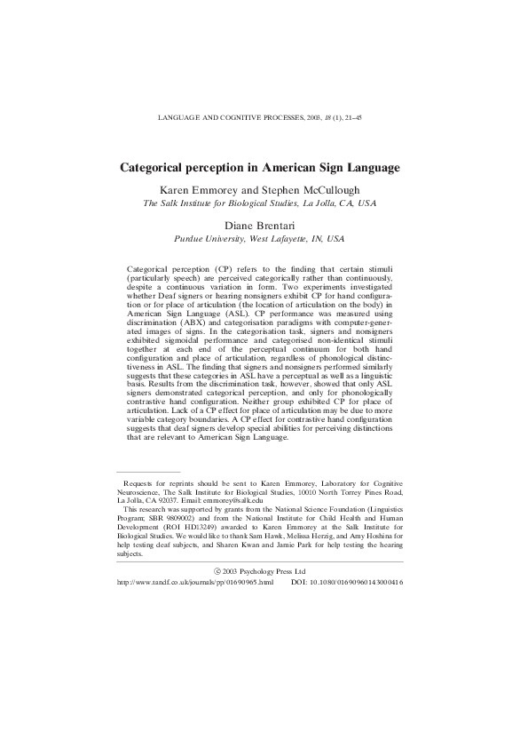 Categorical perception in American Sign Language